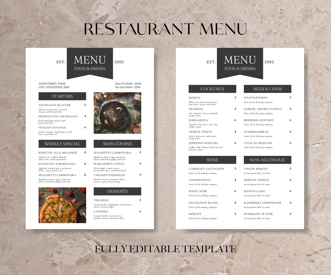 Restaurant Menu Booklet Template | Classic Restaurant Menu Bundle ...
