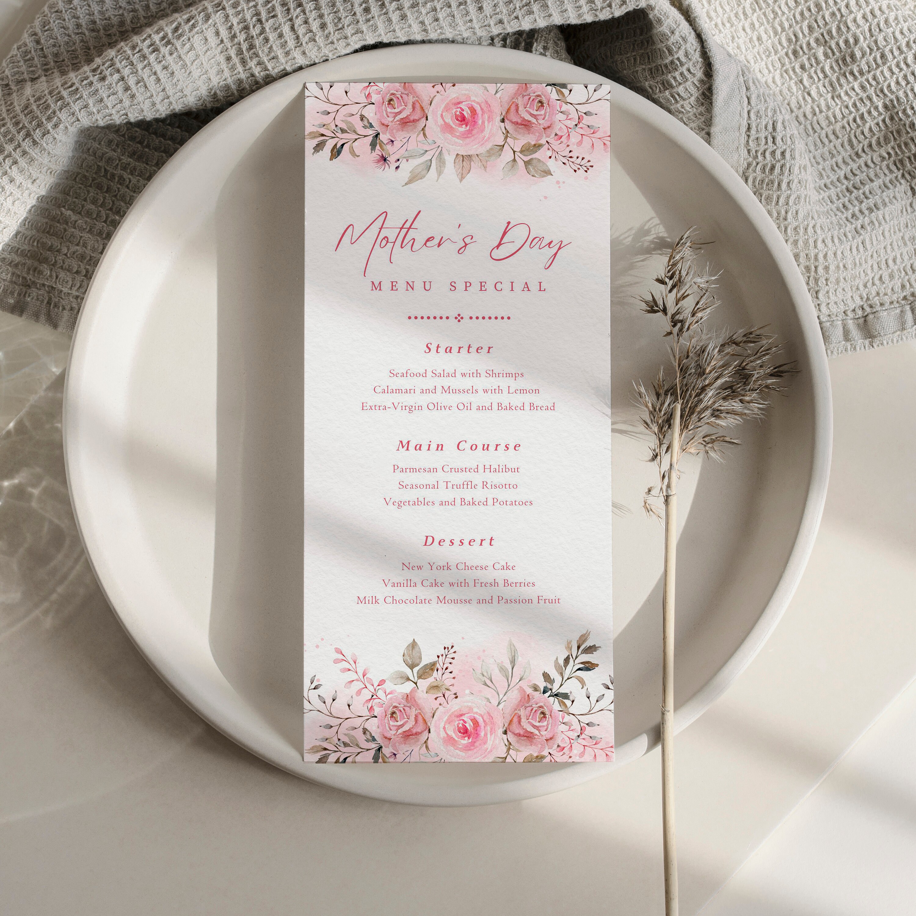 Mother’s Day Menu Template, Editable Tea Party Menu Cards, Mother's Day Brunch Menu, Spring ...