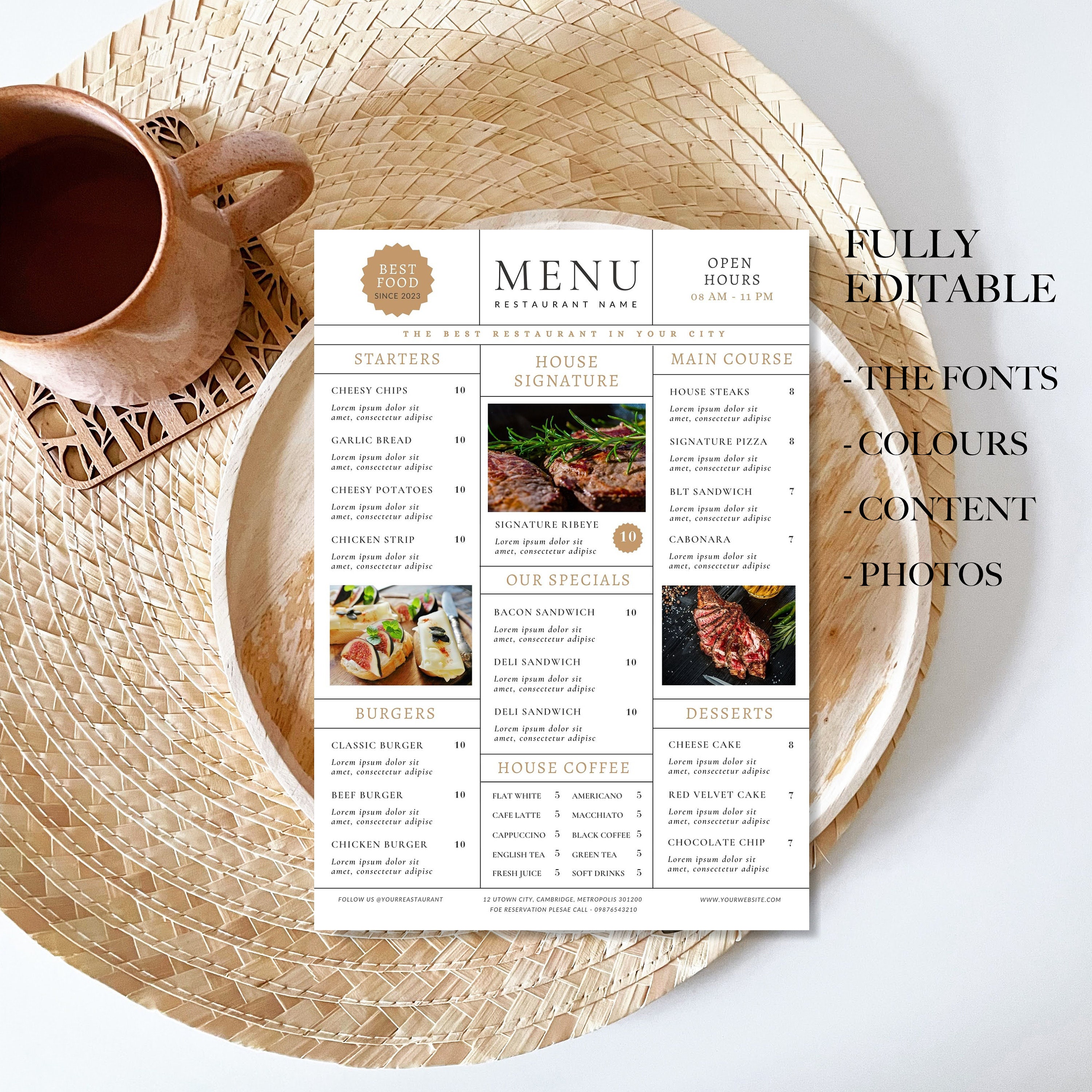 Modern Restaurant Menu Template Bundle, Editable Menu Template ...
