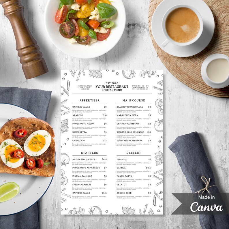 Modern Restaurant Menu Template Bundle, Editable Menu Template ...
