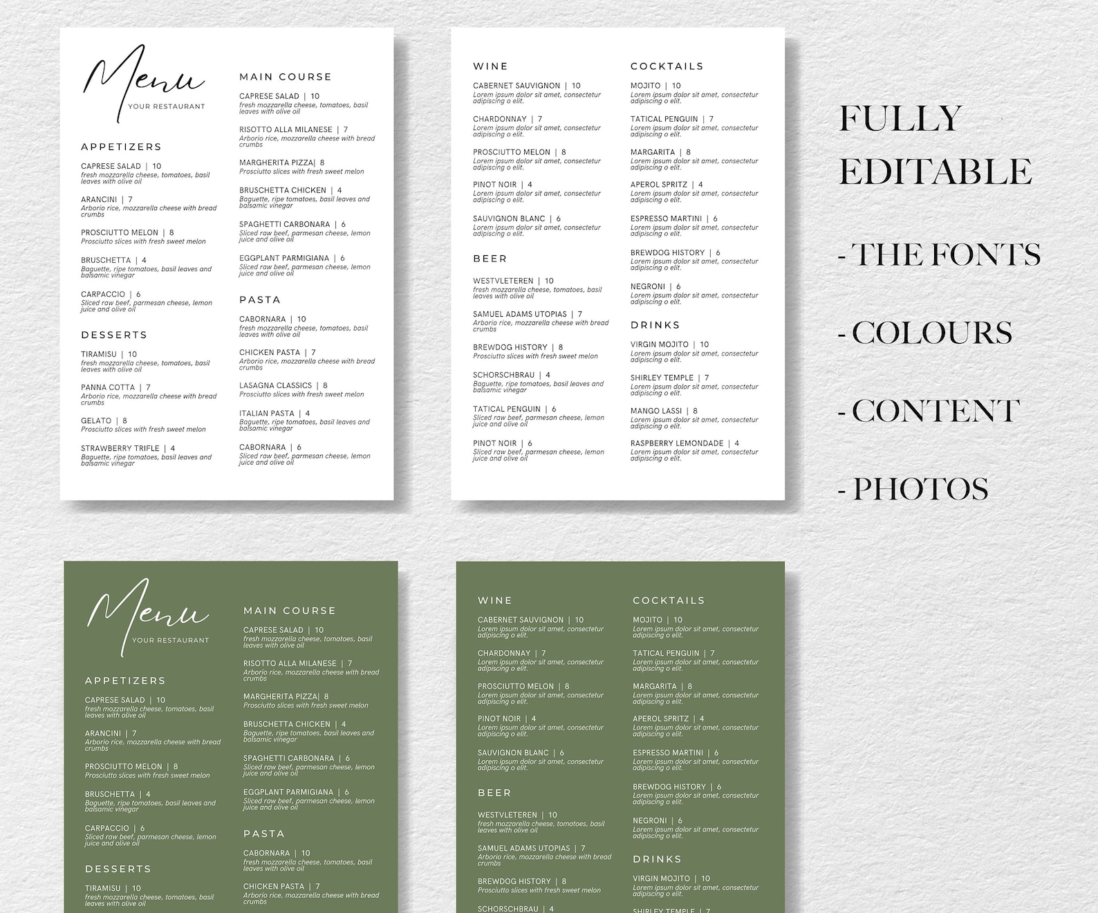 Minimal Restaurant Menu Bundle, Restaurant Menu Template, Modern Menu ...