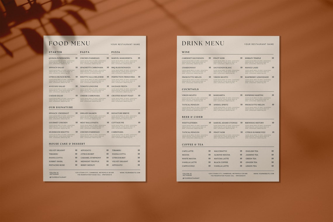 Minimal Restaurant Menu Bundle, Restaurant Menu Template, Modern Menu ...
