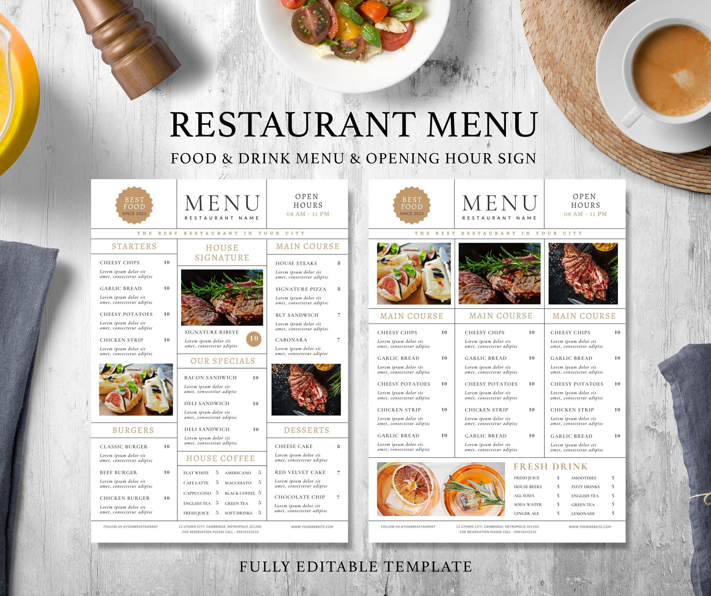 Modern Restaurant Menu Template Bundle, Editable Menu Template ...