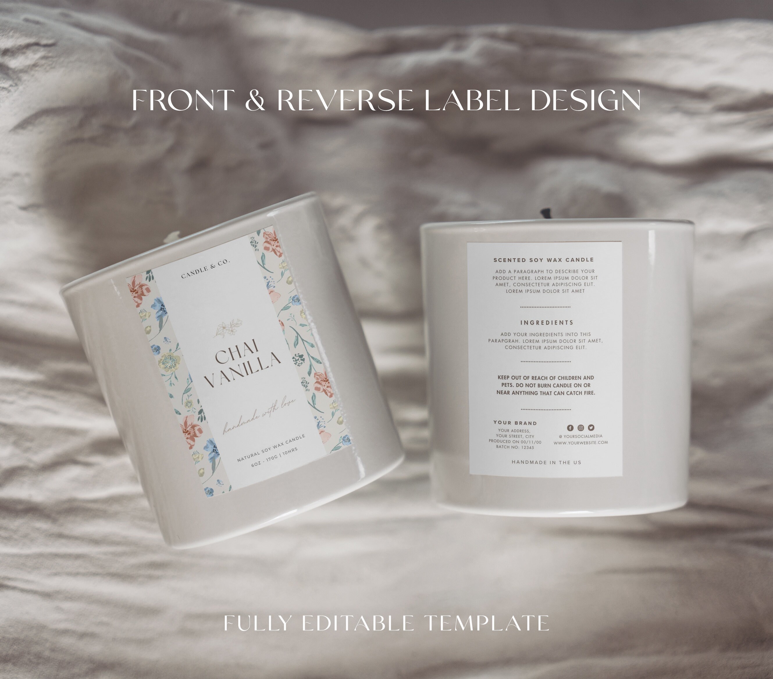 Retro Floral Candle Label Template, Editable Candle Label, Custom ...