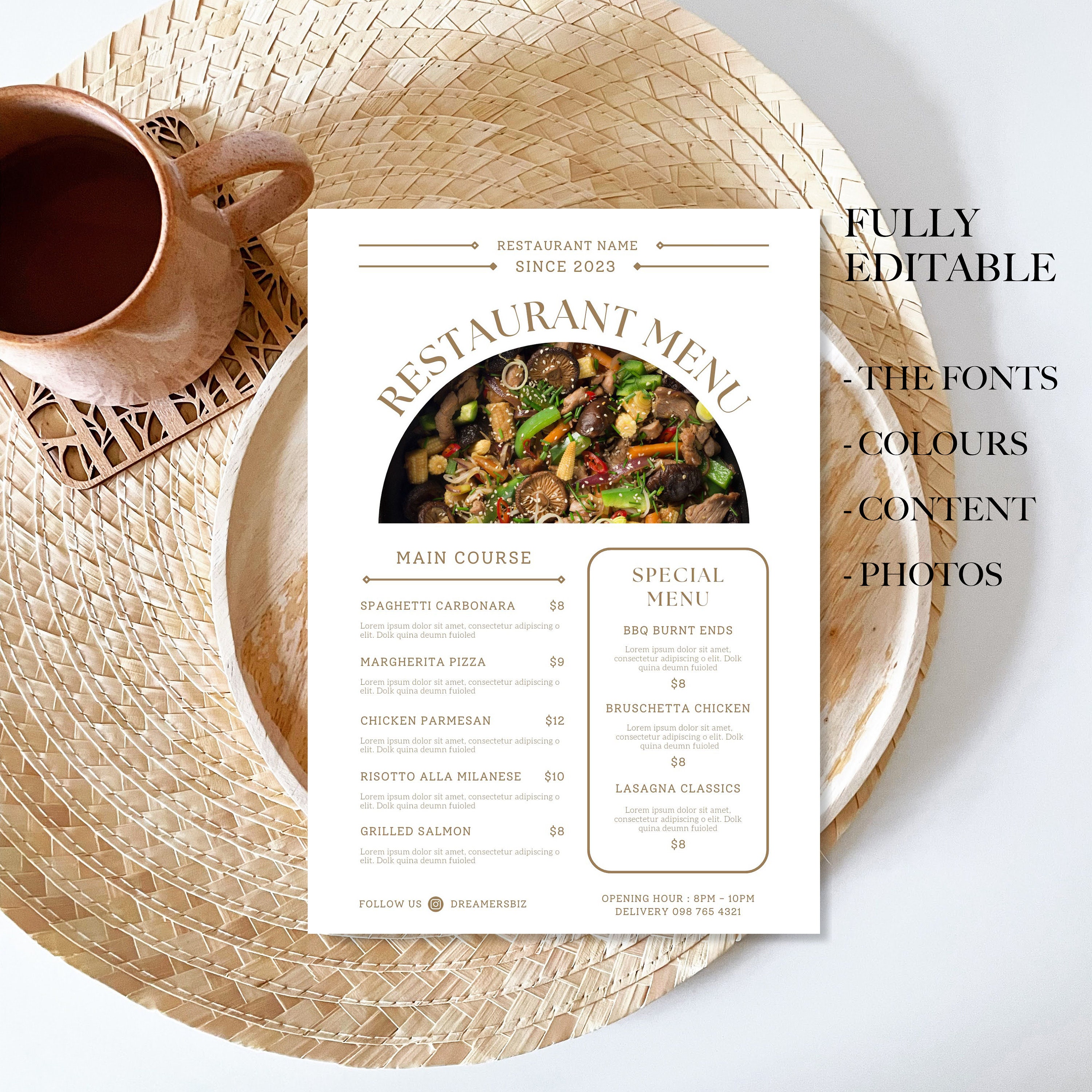 Modern Restaurant Menu Template Bundle, Editable Menu Template ...