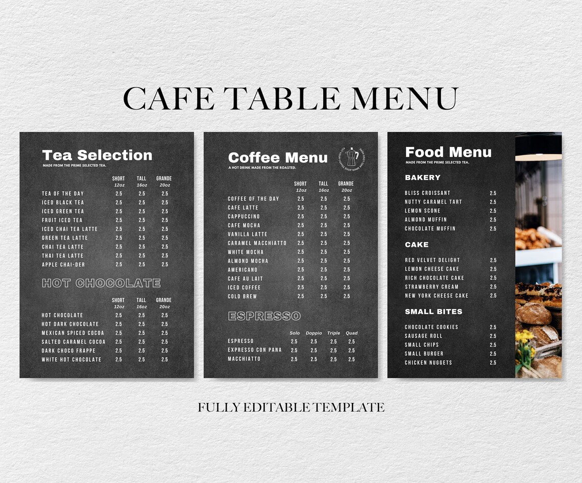 Minimal Cafe Menu Board Template Bundle, Editable Cafe Menu Template ...