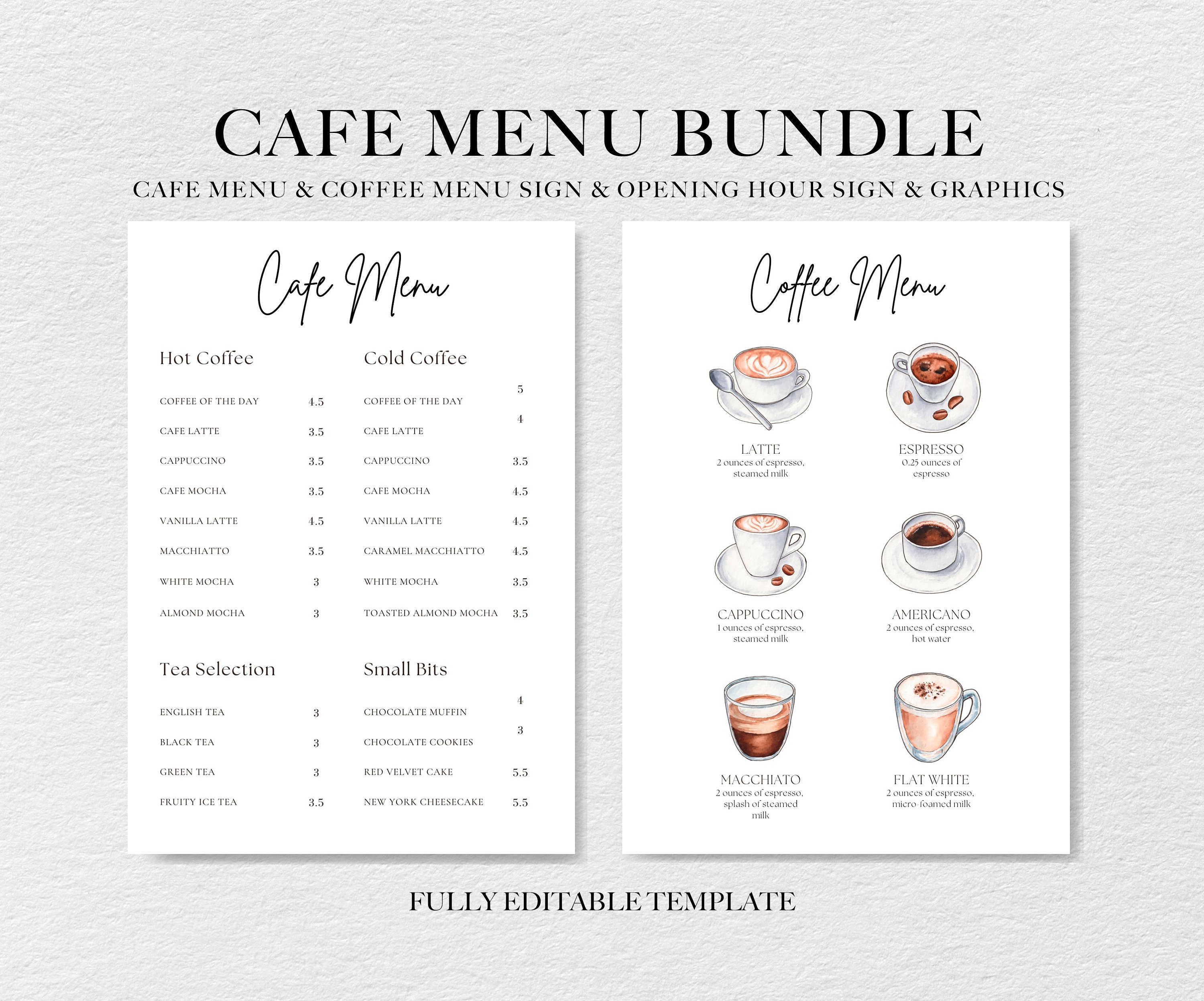 Coffee Menu Template Bundle, Minimalist Cafe Menu Template, Coffee Menu ...