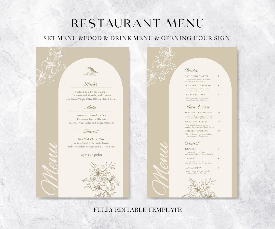 Minimal Restaurant Menu Bundle, Restaurant Menu Template, Modern Menu, Editable Menu Template ...