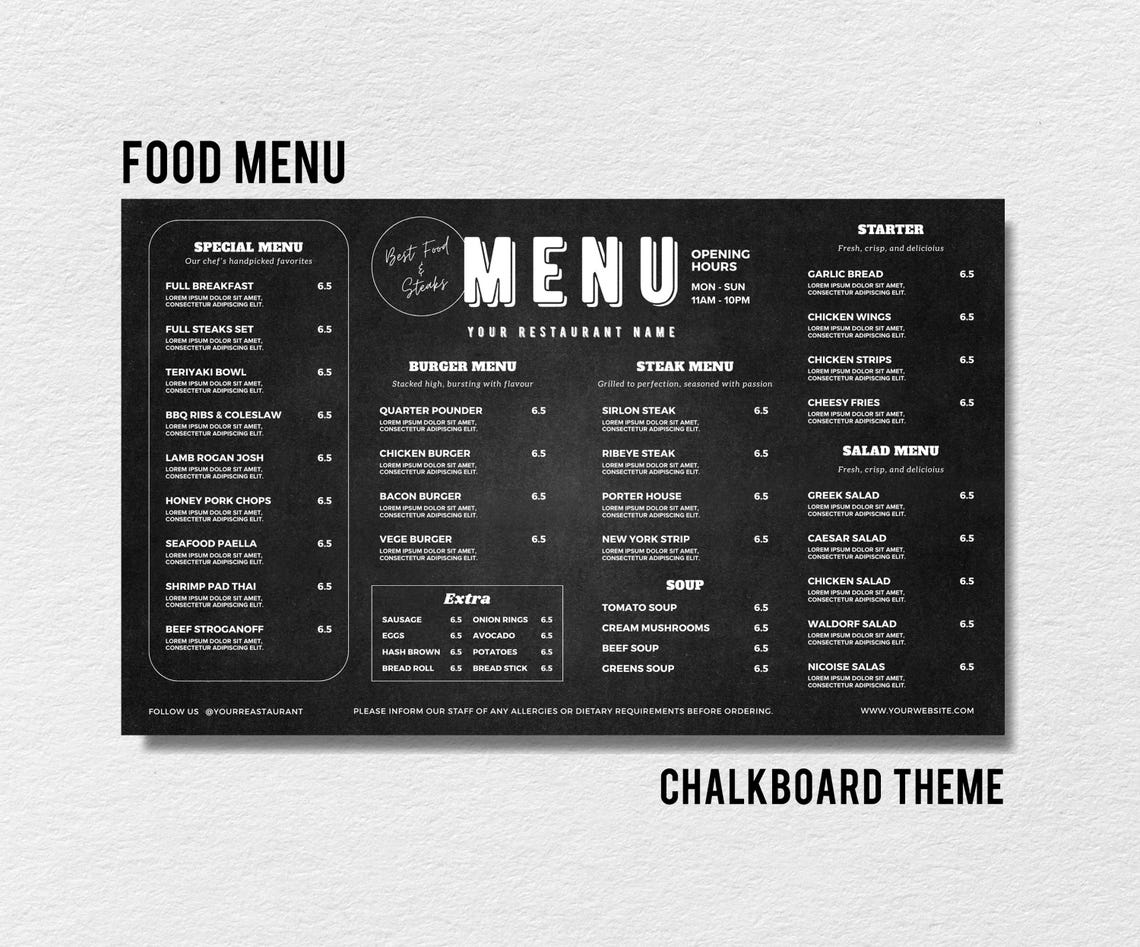 Modern Restaurant Menu Template, Landscape Menu Template, Editable Menu ...