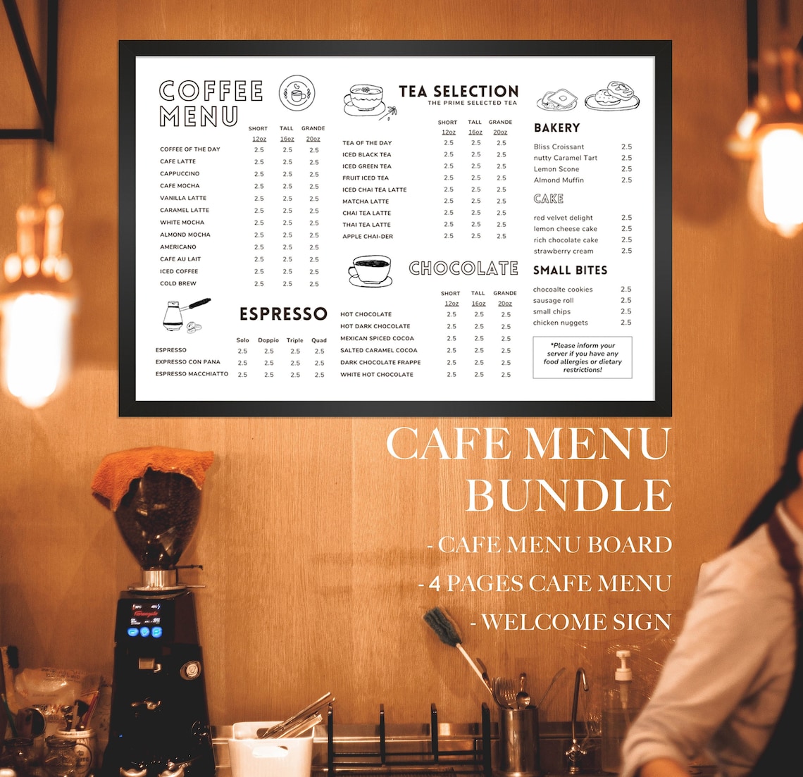 Minimal Cafe Menu Board Template Bundle Editable Cafe Menu - Etsy Australia