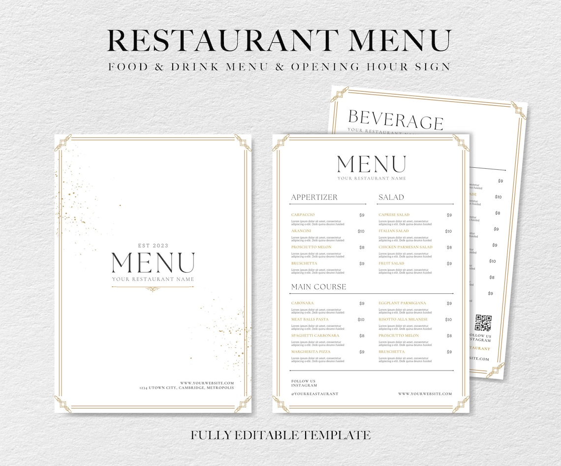 Minimal Restaurant Menu Bundle, Restaurant Menu Template, Modern Menu ...