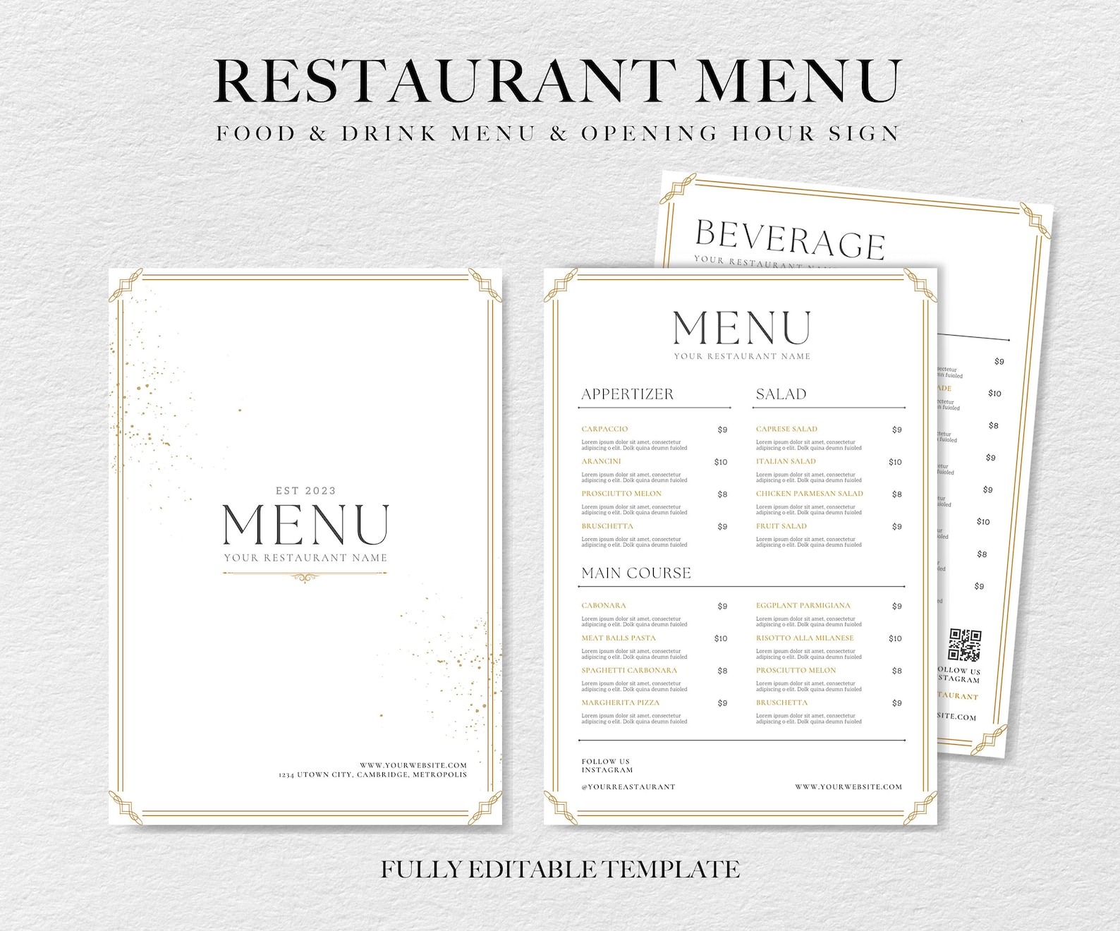 Minimal Restaurant Menu Bundle, Restaurant Menu Template, Modern Menu ...