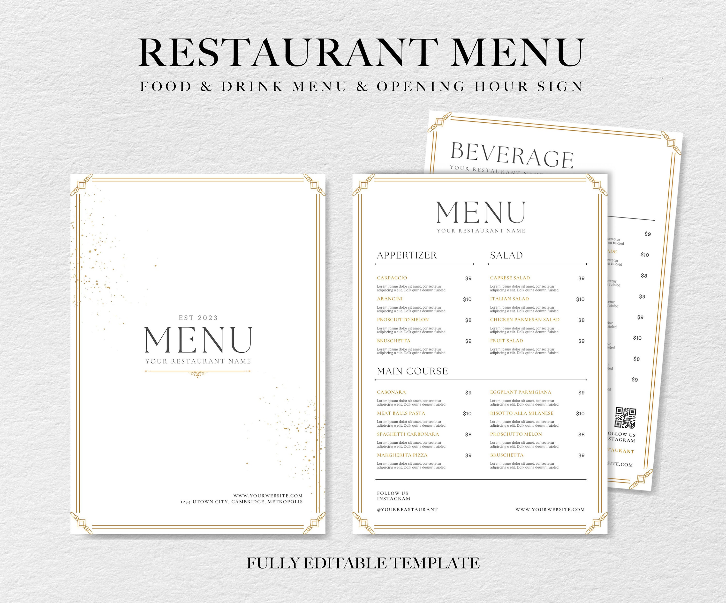 Minimal Restaurant Menu Bundle, Restaurant Menu Template, Modern Menu ...