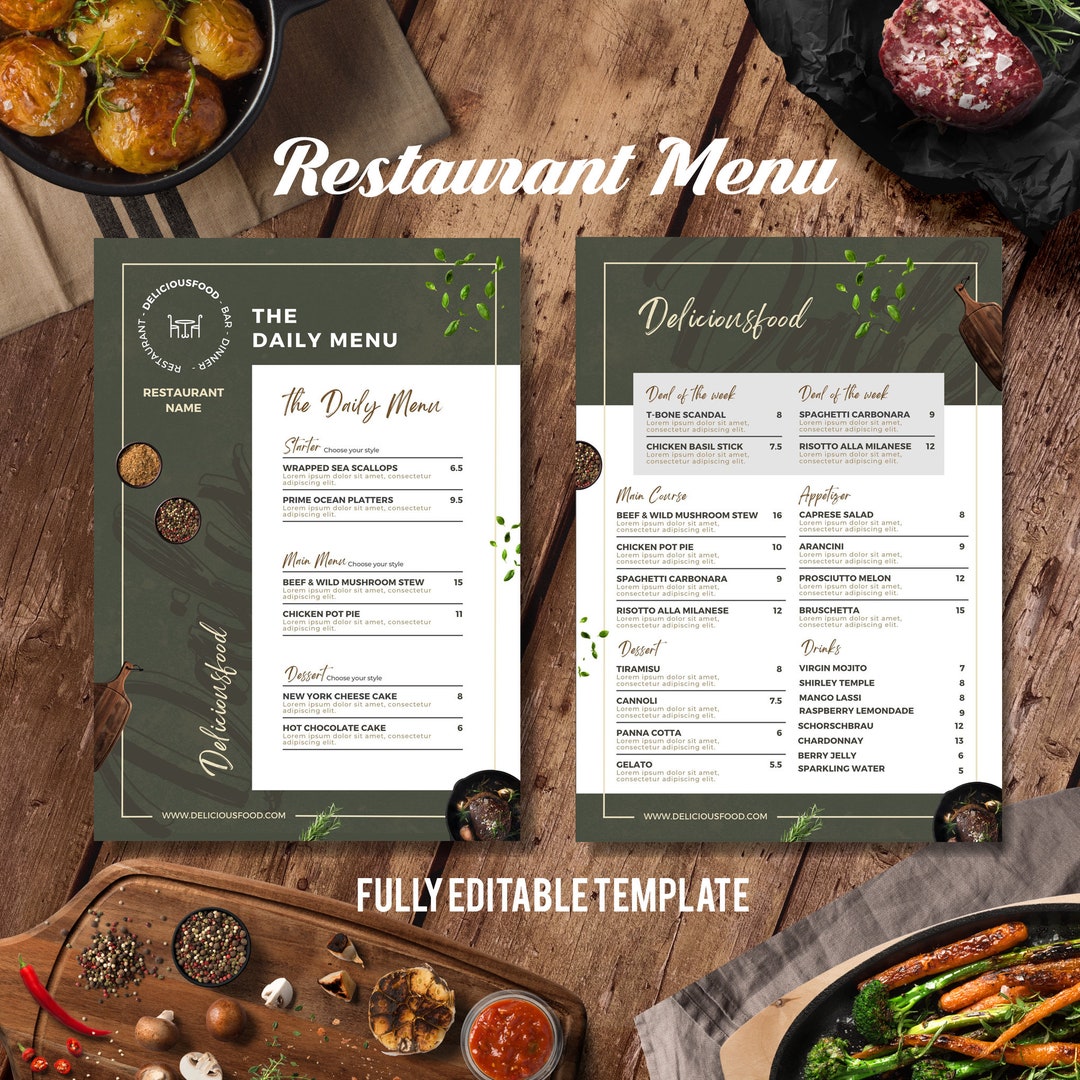 Restaurant Menu Template Classic Restaurant Menu Bundle Editable Menu ...