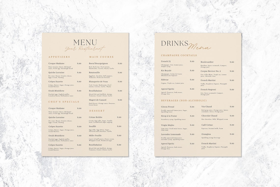 Minimal Restaurant Menu Bundle, Restaurant Menu Template, Modern Menu ...