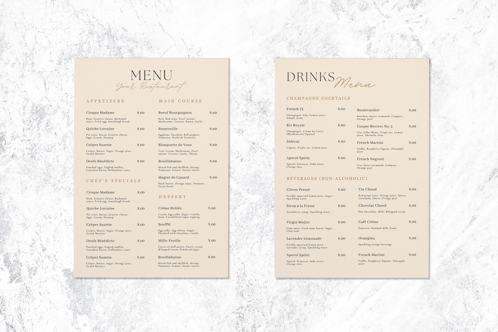 Minimal Restaurant Menu Bundle, Restaurant Menu Template, Modern Menu, Editable Menu Template ...