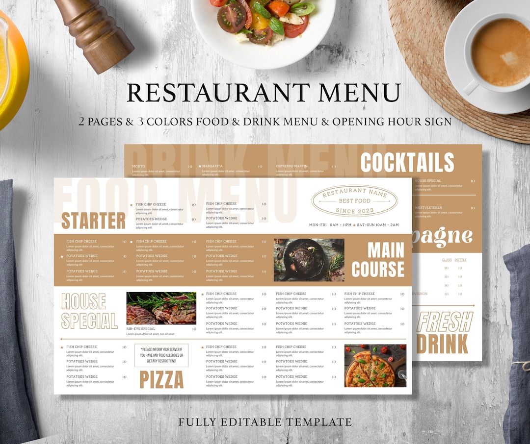 Modern Restaurant Menu Template, Landscape Menu Template, Editable Menu ...