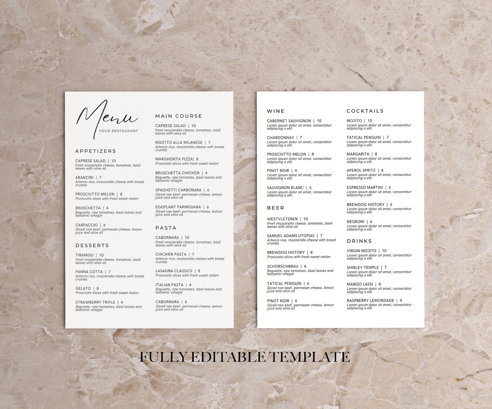 Minimal Restaurant Menu Bundle, Restaurant Menu Template, Modern Menu ...
