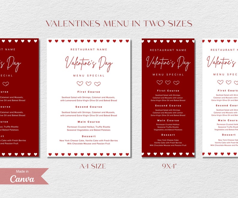 Valentine's Day Menu Template, Modern Valentine Menu Card, Printable ...