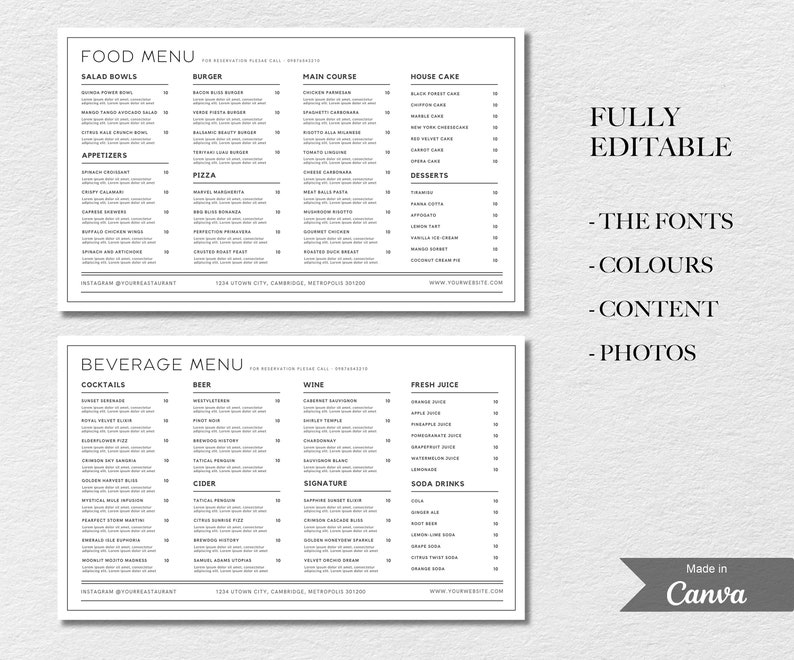 Modern Restaurant Menu Template, Landscape Menu Template, Editable Menu ...