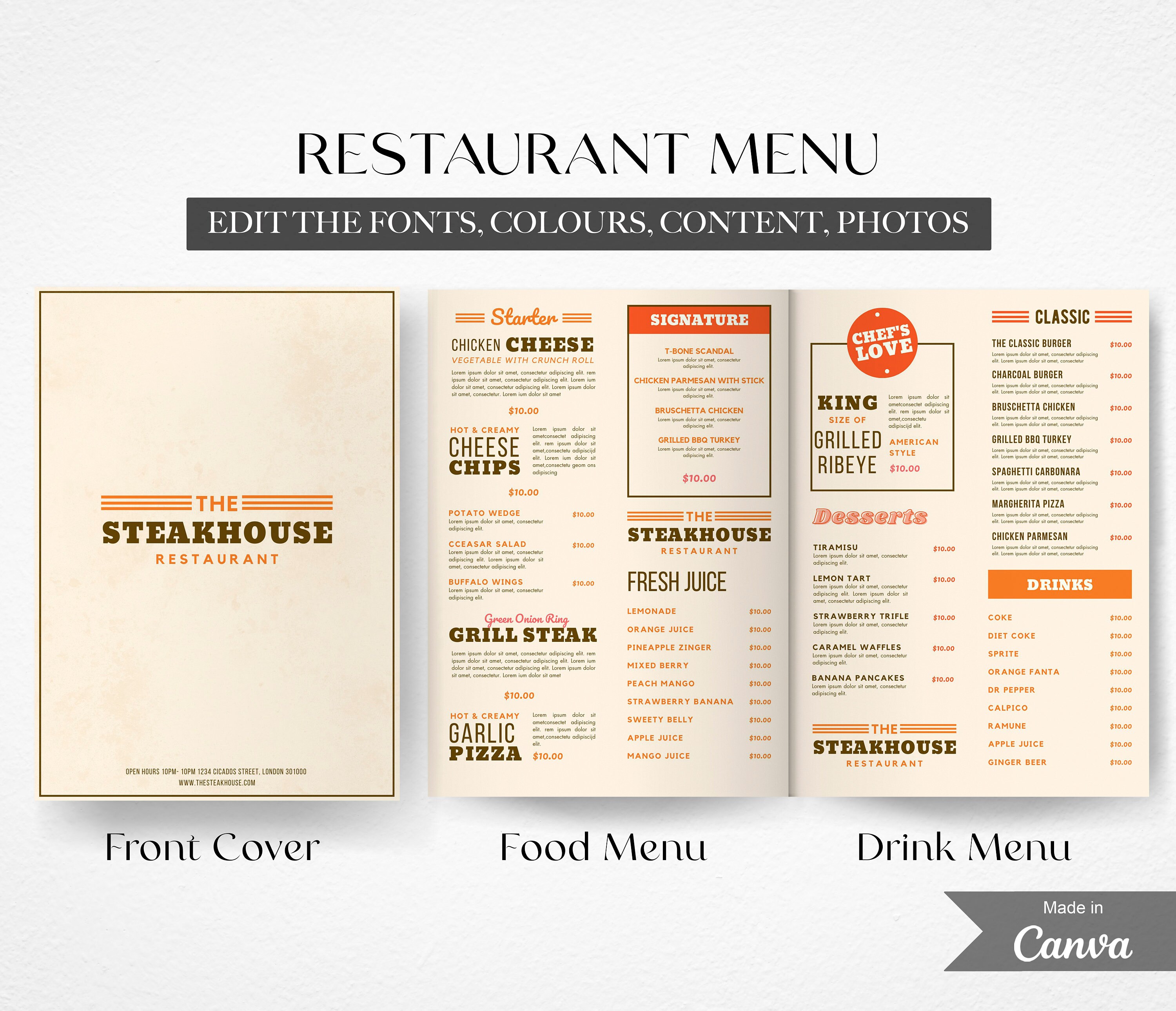Modern Restaurant Menu Template Bundle, Editable Menu Template ...