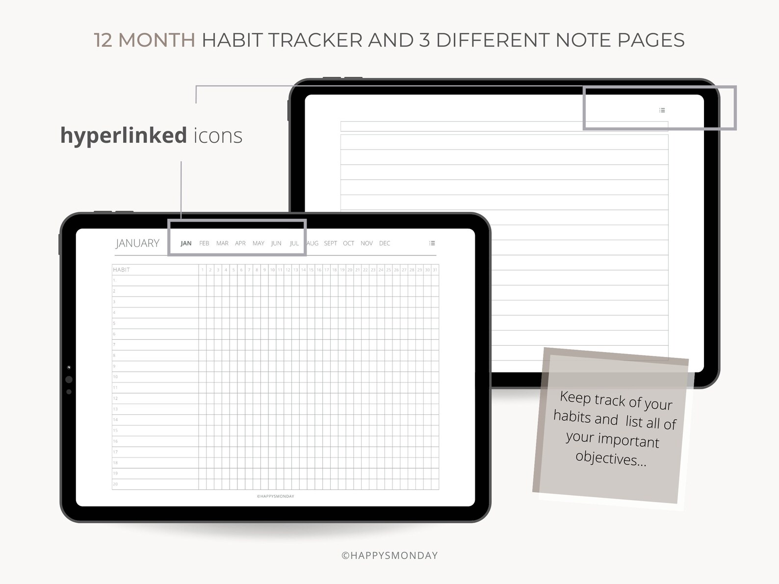 Minimal Digital Daily Habit Tracker | 12-month Schedule and Motivation ...