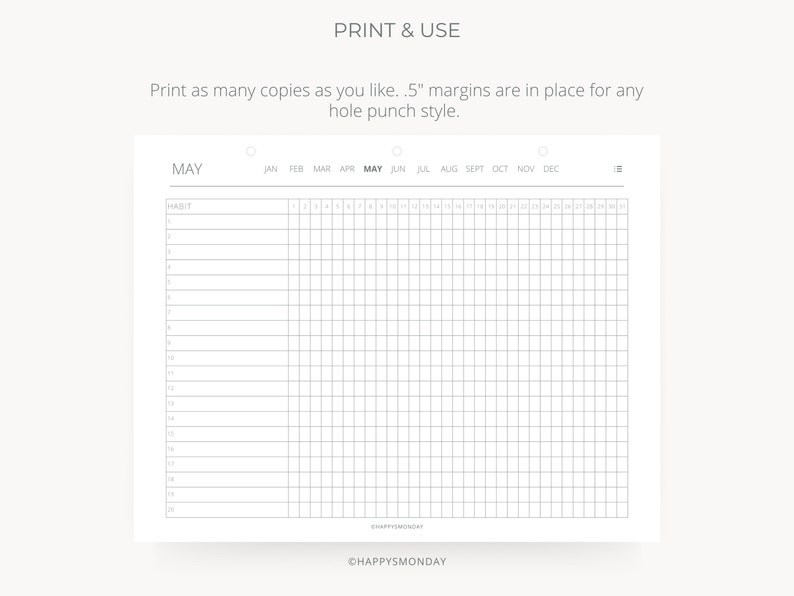 Minimal Digital Daily Habit Tracker | 12-month Schedule and Motivation ...