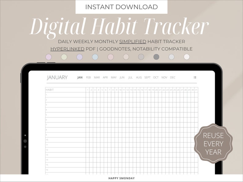 Minimal Digital Daily Habit Tracker | 12-month Schedule and Motivation ...