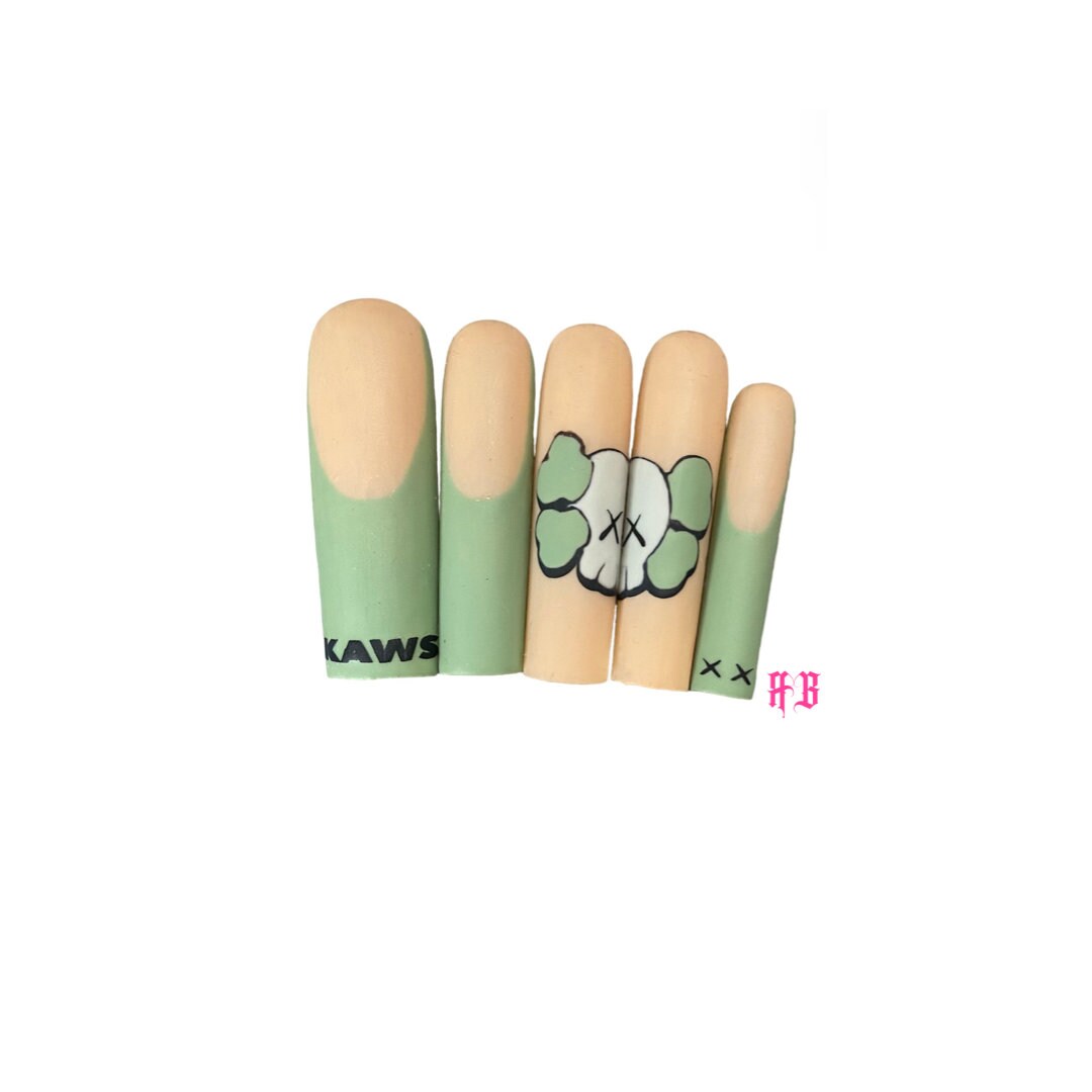 Long | K.A.W.S | French Tip | Cartoon | Press on Nails - Etsy