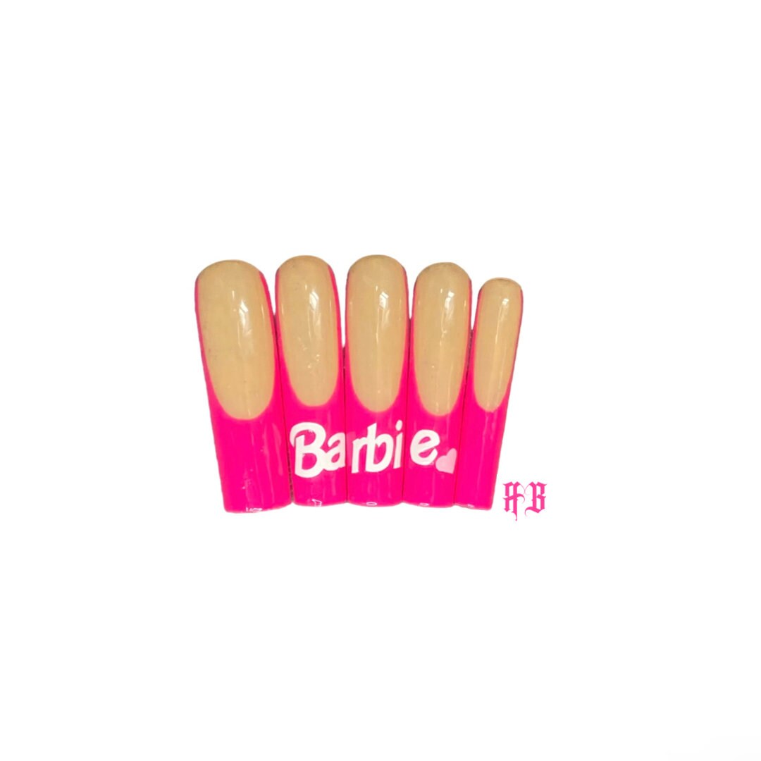 Long | Hot Pink | Doll | French Tip Press on Nails - Etsy