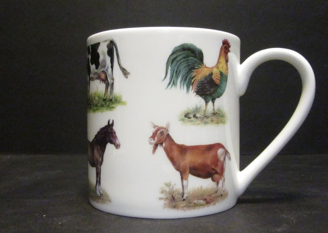 Extra Large Fine Bone China One 1 Pint Pot Mug Farmyard Animals Hand ...