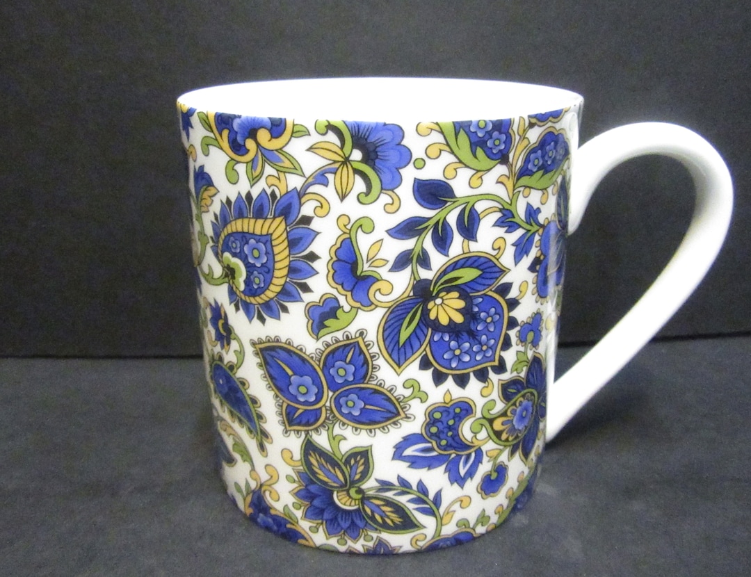 Extra Large Fine Bone China One 1 Pint Pot Mug Paisley Blue Hand ...