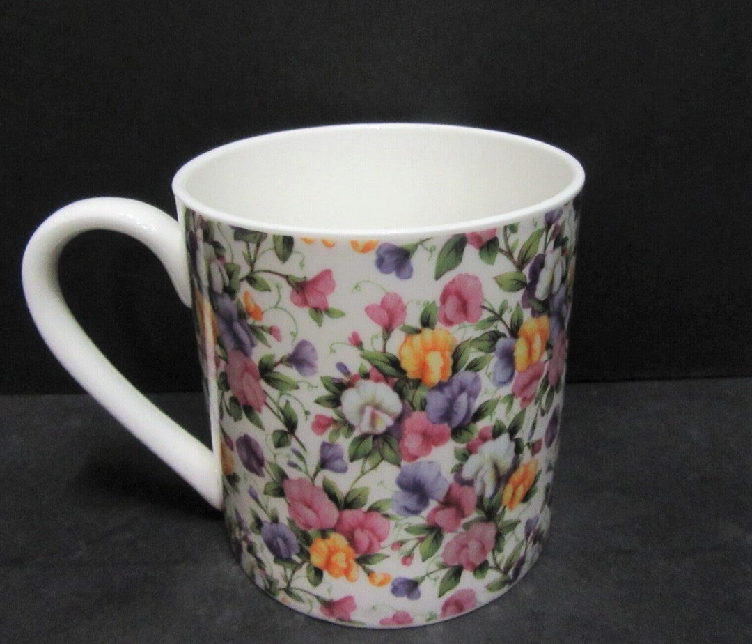 Extra Large Fine Bone China One 1 Pint Pot Mug Sweepea Hand Decorated ...
