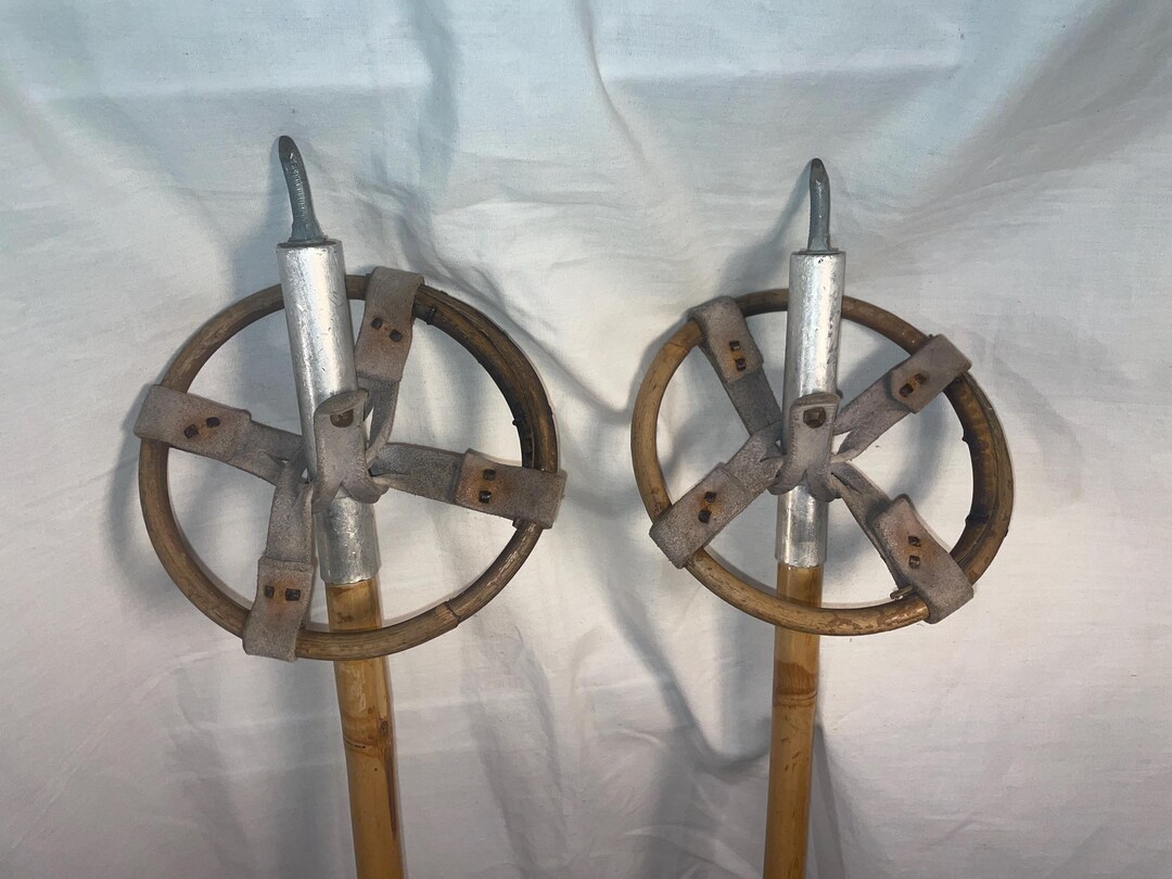 130cm Vintage Bamboo Cross-country Ski Poles From Norway - Leather ...