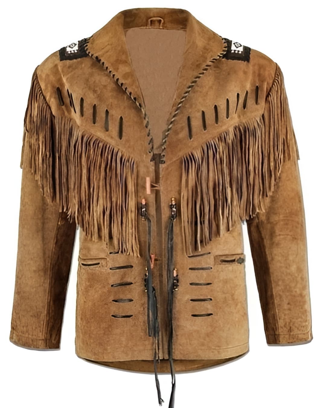 Men's Traditional Western Cowboy Leather Jacket Coat With Fringes and ...