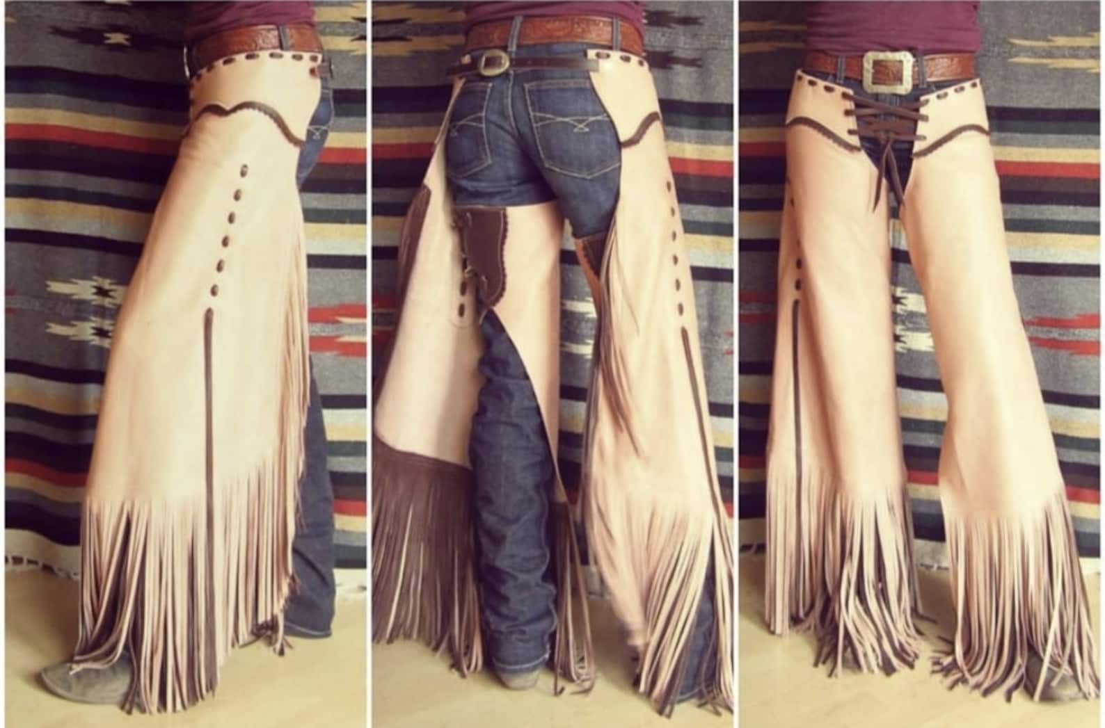 Handmade Cowgirl Chap Leather Chap Beige Brown Ladies Pant Rodeo Chap ...