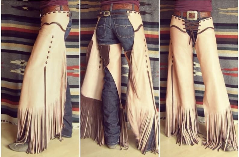 Handmade Cowgirl Chap Leather Chap Beige Brown Ladies Pant Rodeo Chap ...