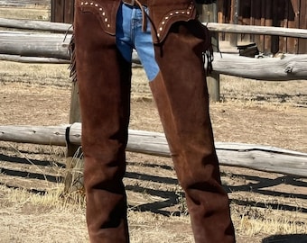 Handmade Cowgirl Chap Buck Skin Suede Leather Pant Rodeo Chap Western ...