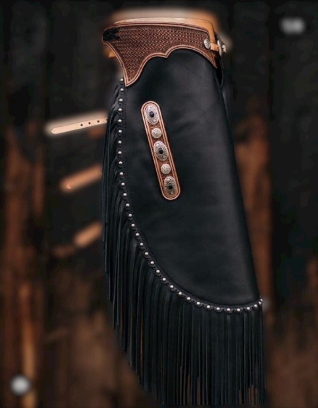 Native American Cowhide Black Canchoo Style Leather Pant Chap Handmade Western Cowboy Chap ...