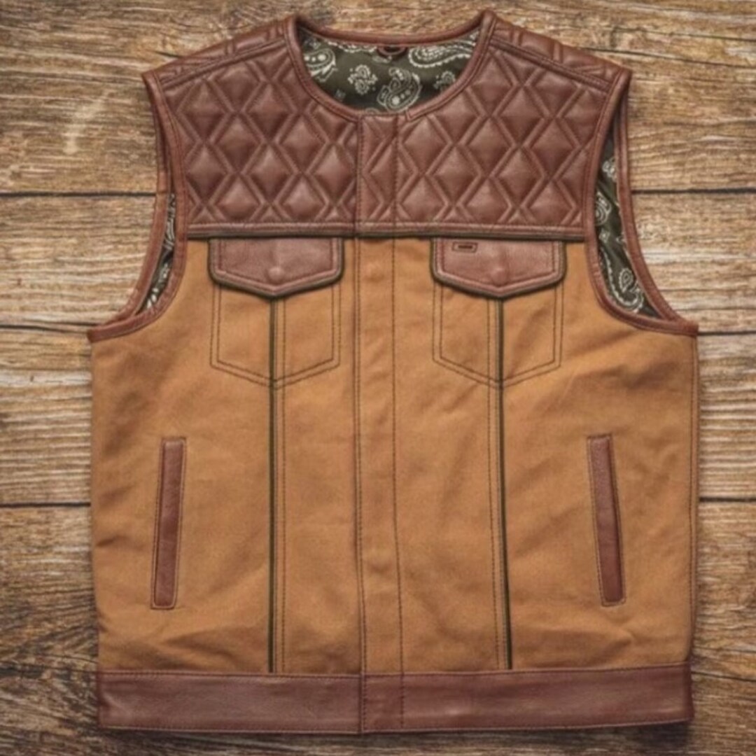 Leather Vest Hunt Club Style Brown Leather Denim Vest Builder Diamond ...