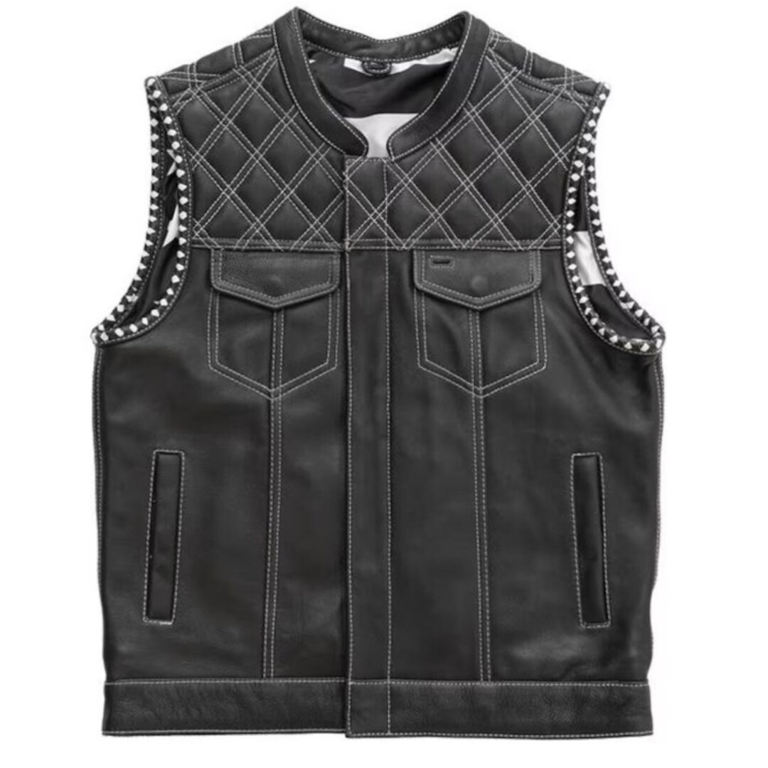 Leather Vest Hunt Club Style Leather Denim Vest Builder Diamond Quilted ...