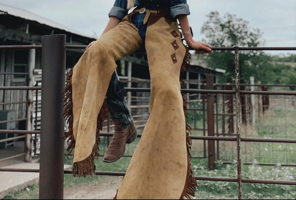 Handmade Cowgirl Chap Buck Skin Suede Leather Pant Rodeo Chap Western ...