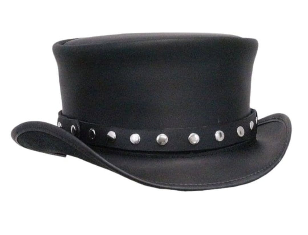 Leather Top Hat - Band With Steel Rivets - Steampunk Eldorado Top Hat ...