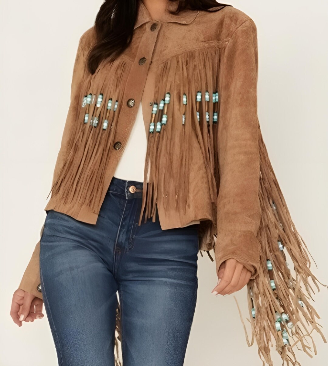 Fringe Suede Women's Jacket , Beaded Fringes Western Vintage Jacket ...