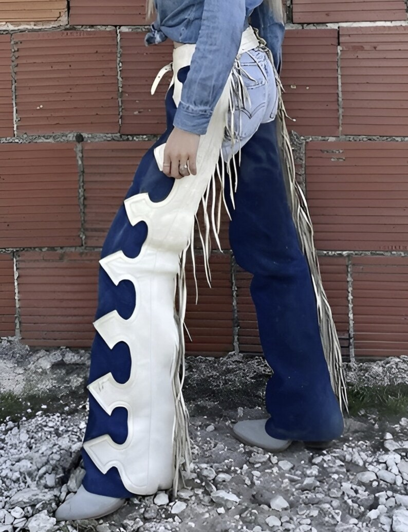 Handmade Cowgirl Chap Buck Skin Suede Blue Leather Pant Rodeo Chap ...