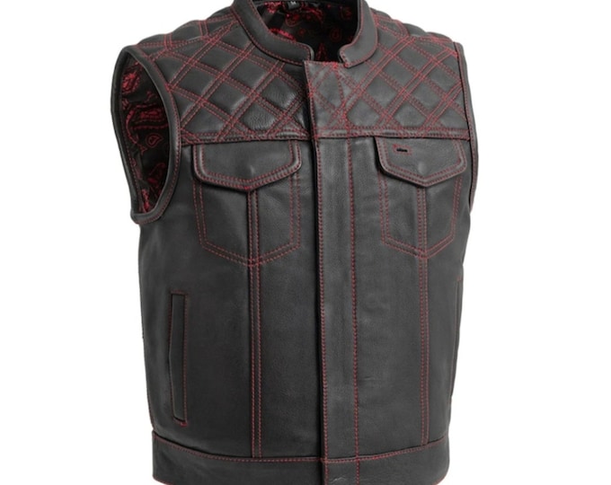 Leather Vest Hunt Club Style Leather Denim Vest Builder Diamond Quilted ...
