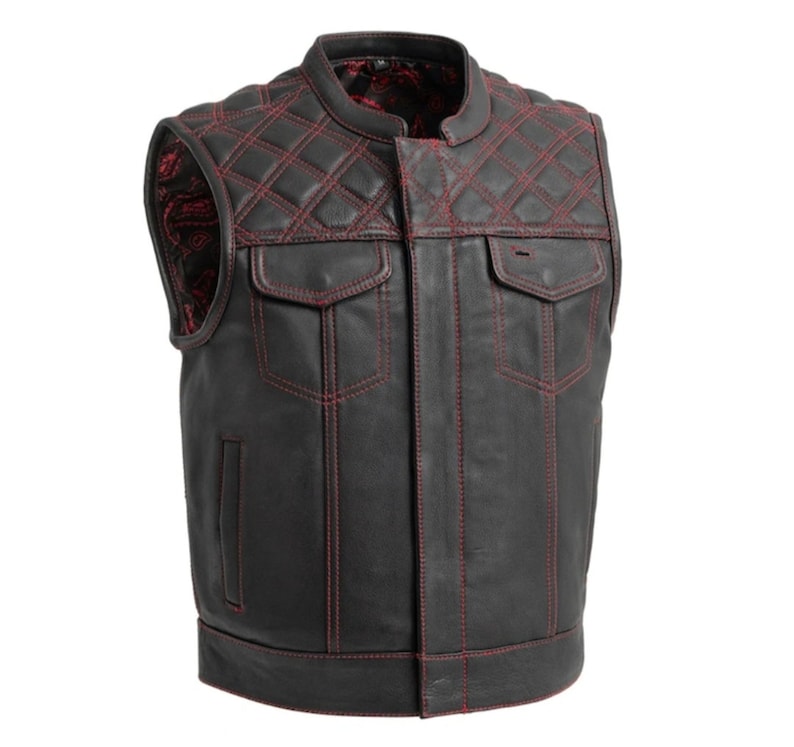 Leather Vest Hunt Club Style Leather Denim Vest Builder Diamond Quilted ...