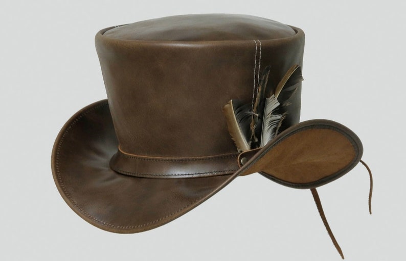 Leather Top Hat Feather Style Leather Band Cowhide Leather - Etsy
