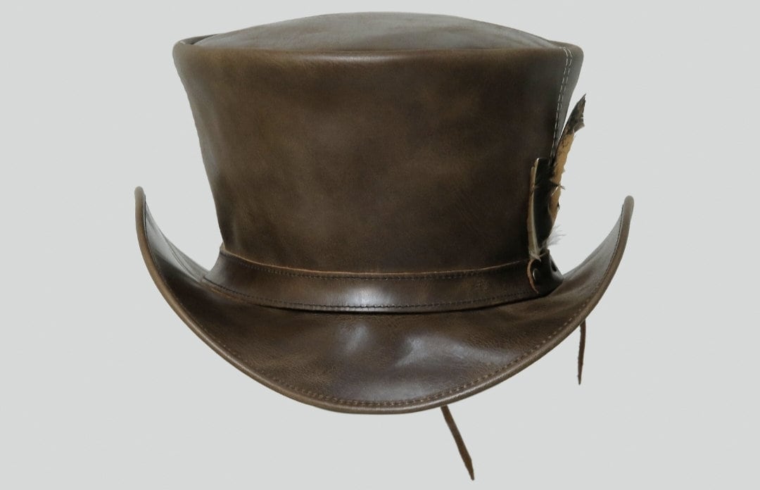 Leather Top Hat Feather Style Leather Band Cowhide Leather Eldorado Top ...