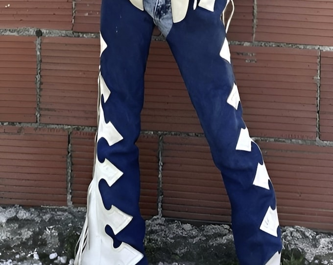Handmade Cowgirl Chap Buck Skin Suede Blue Leather Pant Rodeo Chap ...